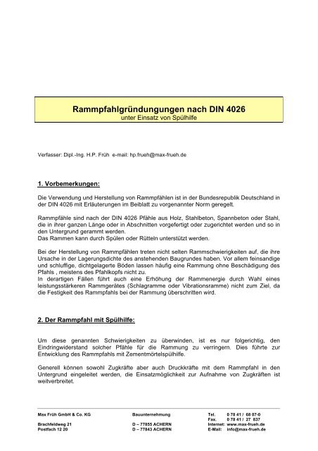 Rammpfahlgründungungen nach DIN 4026 - Max Früh