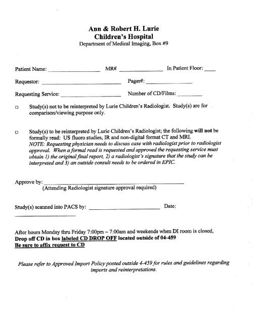 Medical Imaging C.D. Request Form - Ann & Robert H. Lurie ...