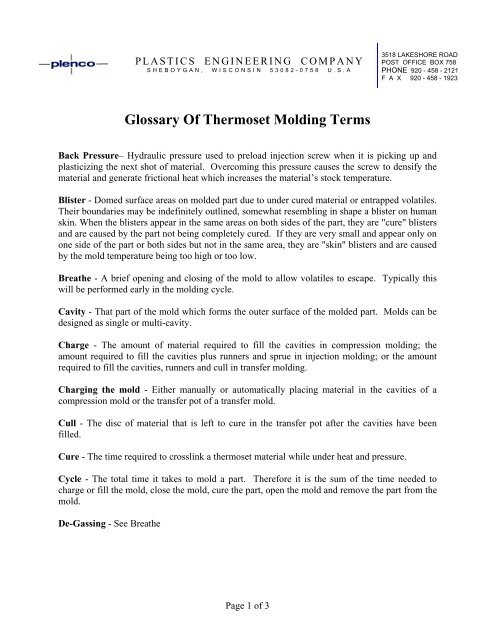 Sect 1 Glossary Of Thermoset Molding Terms - Plenco