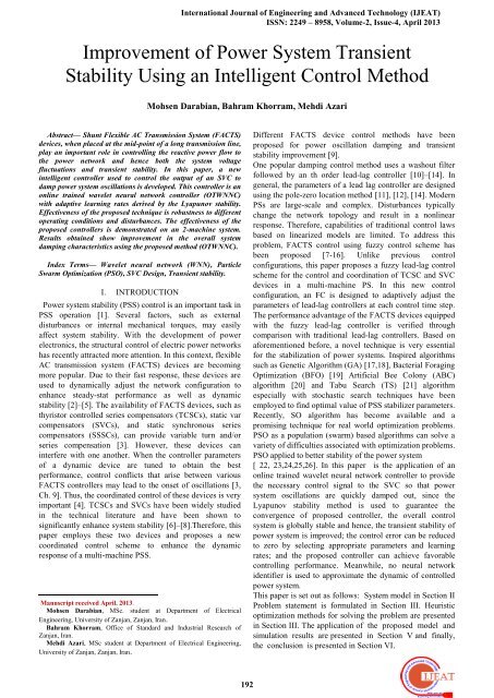 Improvement of Power System Transient Stability Using an ...
