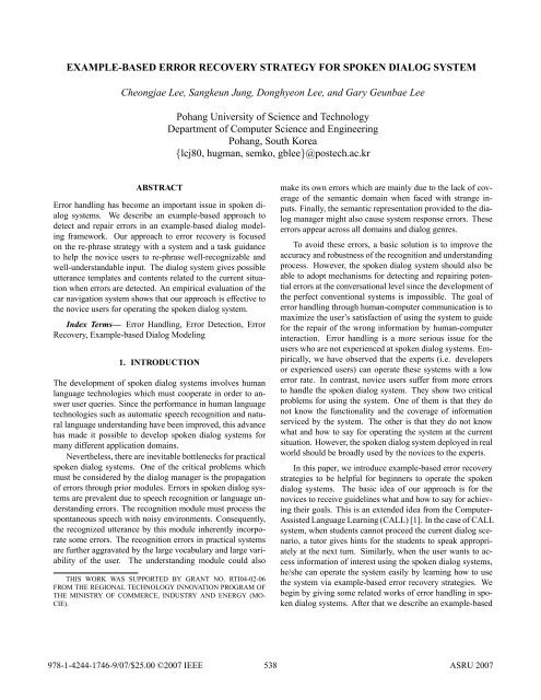 Example Based Error Recovery Strategy For Spoken Dialog System