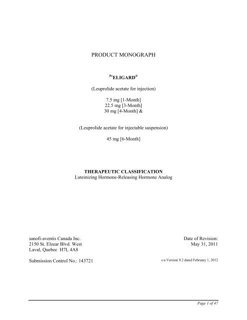 EligardÂ® product monograph - Sanofi Canada