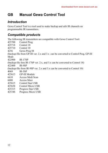 Gewa Control TOOL Manual