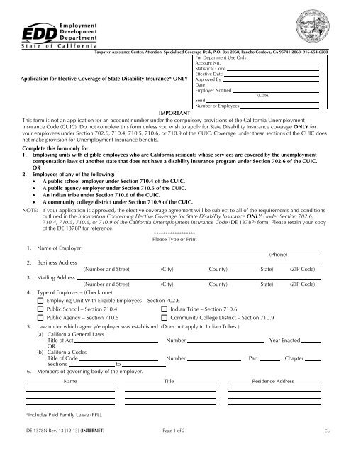DE 1378N - Employment Development Department