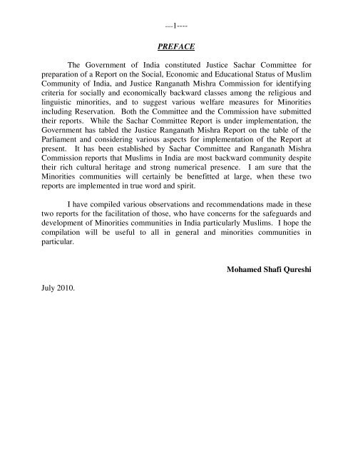 Sachar Committee Report - National Commission for Minorities