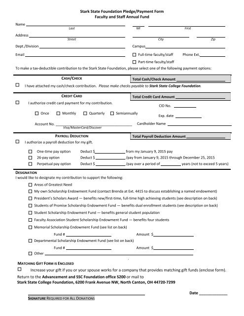 Annual Fund Pledge Form - Stark State College