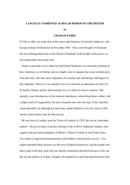 Lecture 3: Professor Graham Parry - Chichester Cathedral