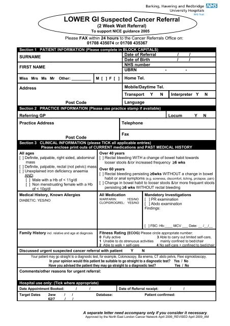 Cancer Referral form - Lower GI