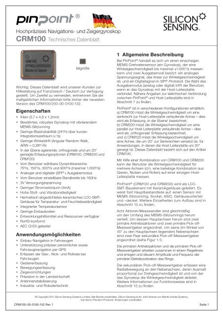 PinPoint CRM100-00-0100-152 Rev 1 German Datasheet ... - Sensors