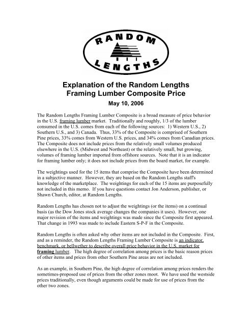 Explanation of the Random Lengths Framing Lumber Composite Price