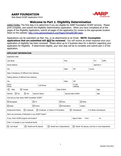 Application Part 1: Eligibility - AARP WorkSearch Application Part 1: Eligibility - AARP WorkSearch