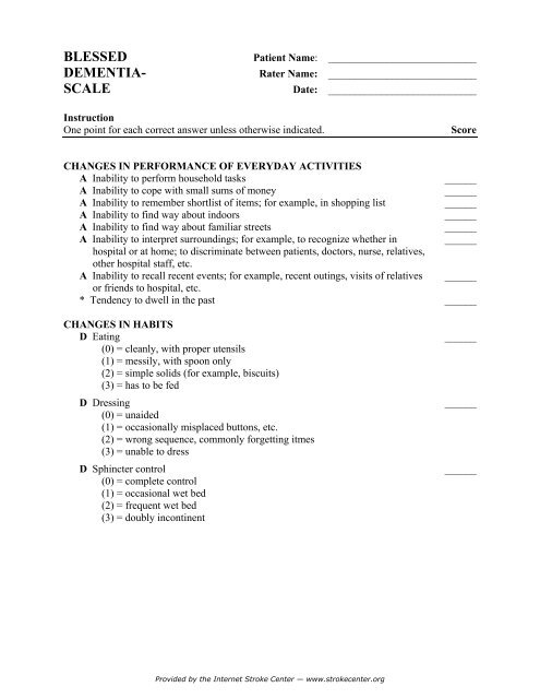 Blessed Dementia Scale - Internet Stroke Center