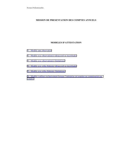 mission de presentation des comptes annuels - Ordre des experts ... mission de presentation des comptes annuels - Ordre des experts ...