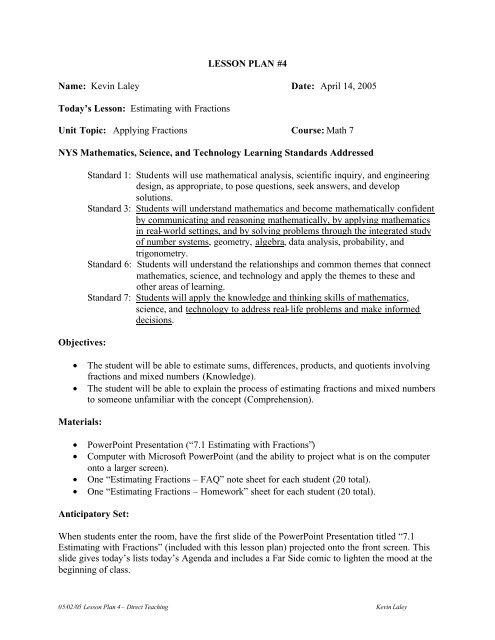 Lesson Plan 4 - Direct Teaching