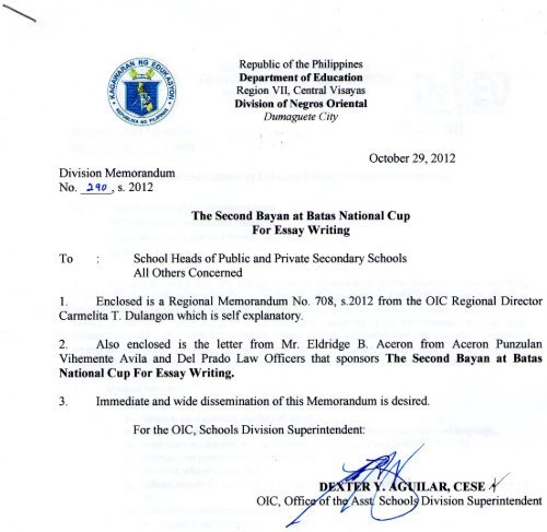 To OIC, - DepEd NegOr Memo