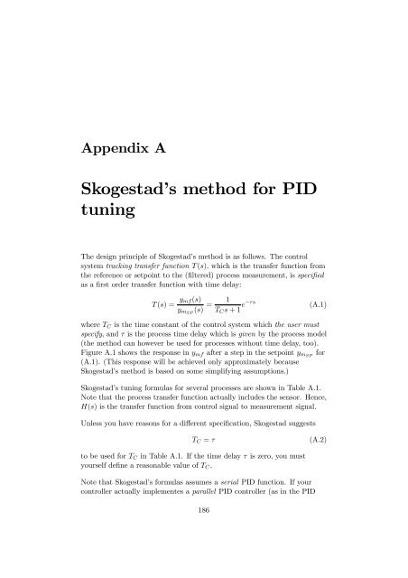 Skogestad's method for PID tuning
