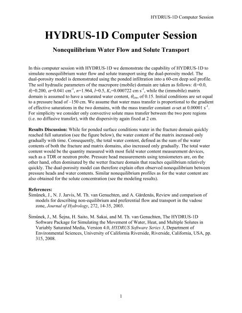 HYDRUS-1D Computer Session - PC-Progress