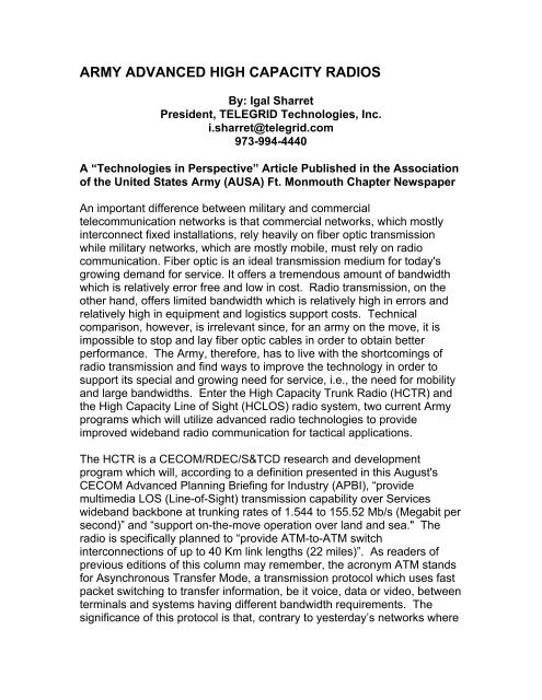 army advanced high capacity radios - TELEGRID Technologies, Inc.