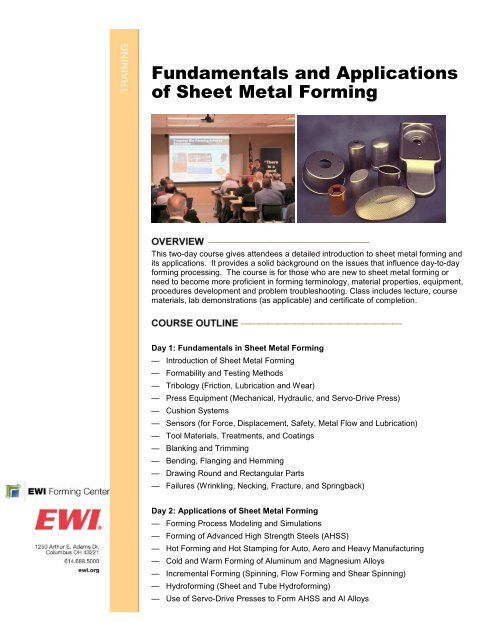 Fundamentals and Applications of Sheet Metal Forming - EWI