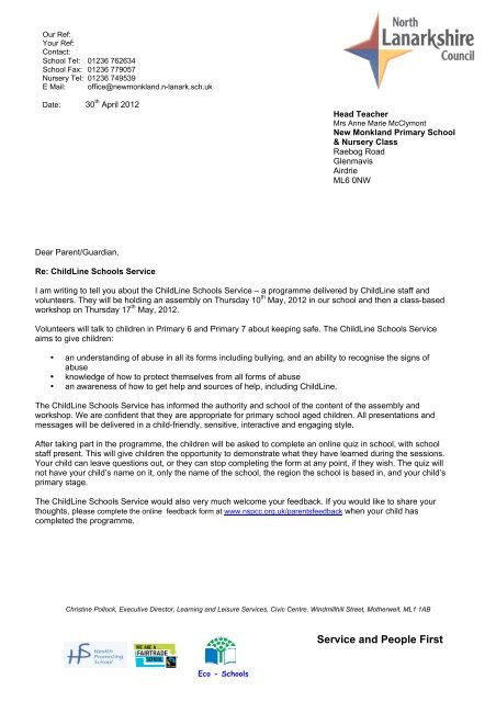 P6/P7 ChildLine Letter - New Monkland Primary School