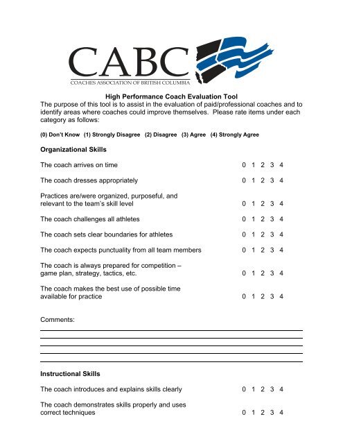 High Performance Coach Evaluation Form