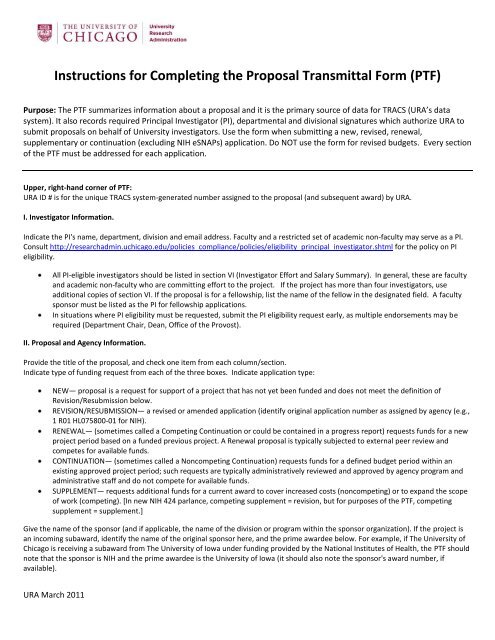 Instructions for Completing the Proposal Transmittal Form (PTF)