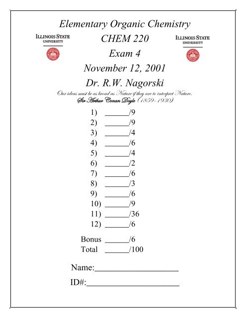 Elementary Organic Chemistry CHEM 220 Exam 4 November 12 ...
