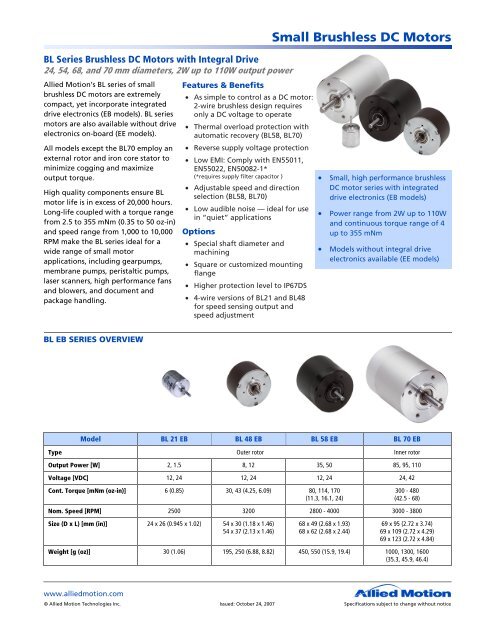 Small Brushless DC Motors - Allied Motion