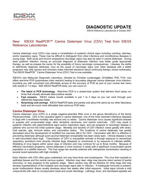 IDEXX RealPCRâ„¢ Canine Distemper Virus (CDV) Test from IDEXX ...