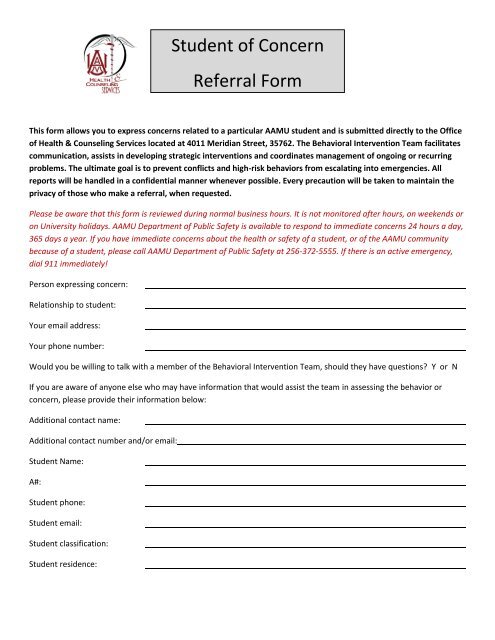 Student of Concern Referral Form