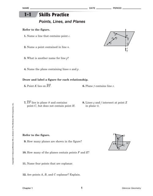 1-1 Skills Practice Points, Lines, and Planes - Mrs. Foy's Classroom 1-1 Skills Practice Points, Lines, and Planes - Mrs. Foy's Classroom