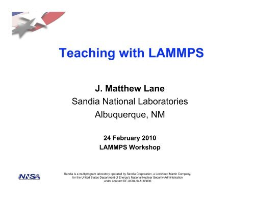 Teaching with LAMMPS - Sandia National Laboratories