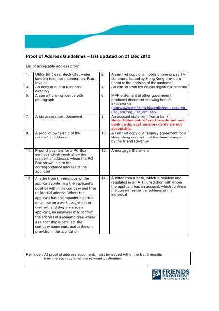 Proof of Address Guidelines 21Dec 2012