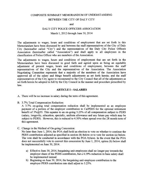 Police Officers Association MOU 2012-2014 - City of Daly City