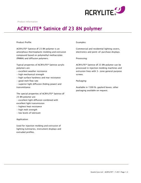 PDF (53.59 KB) - ACRYLITEÂ® acrylic polymers