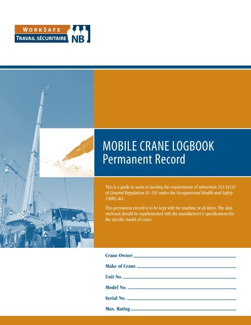 MOBILE CRANE LOGBOOK Permanent Record - WorkSafeNB