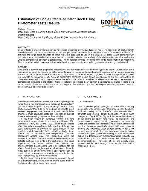 Estimation of scale effects of intact rock using dilatometer tests results.