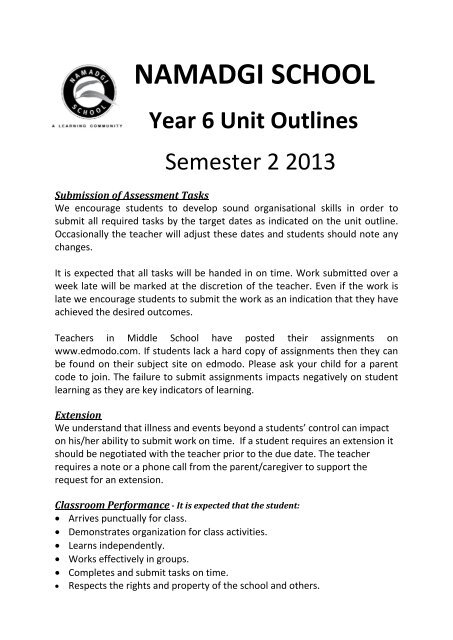 Year 6 Unit Outlines - Semester 2 2013 - Namadgi School