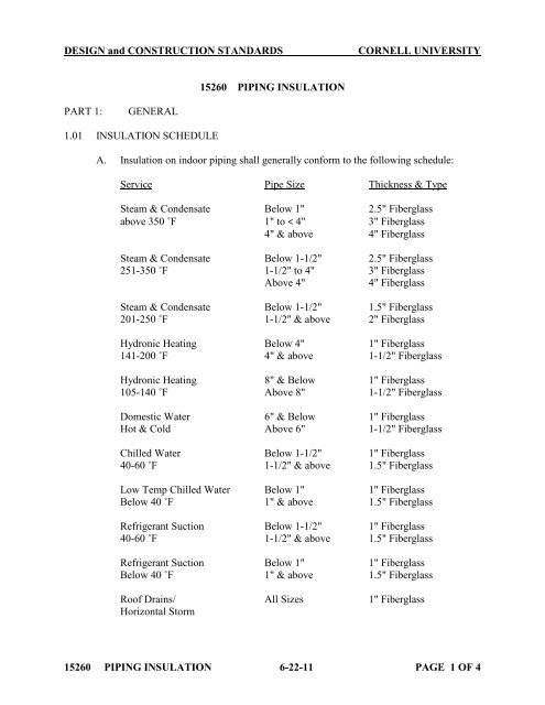 piping insulation - Design and Construction Standards - Cornell ...