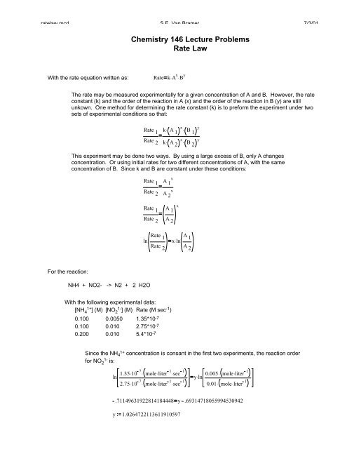 Chemistry 146 Lecture Problems Rate Law - Widener ...