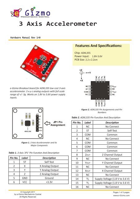 3 Axis Accelerometer - E-Gizmo