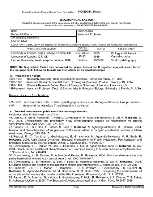 NIH Biosketch - UF Macromolecular Structure Group - University of ...