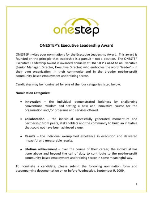Nomination Process for ONESTEP's Executive Leadership Award