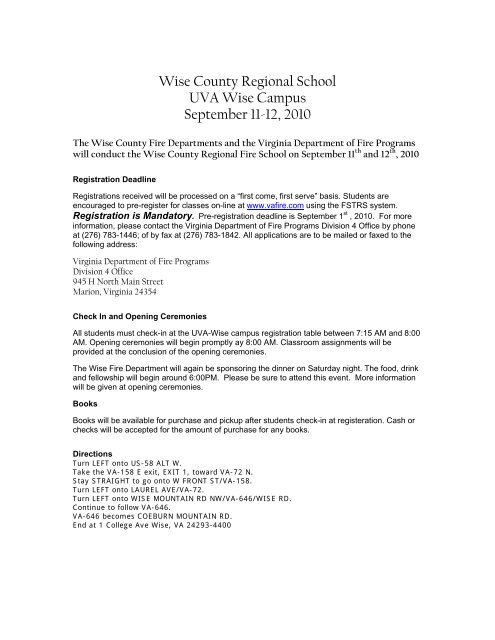 Wise County Regional School - Virginia Department of Fire Programs