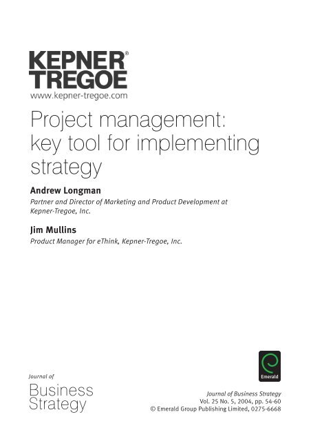 Project management: key tool for implementing ... - Kepner-Tregoe