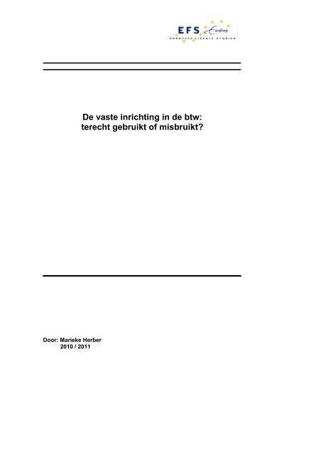 De vaste inrichting in de btw - Europese Fiscale Studies