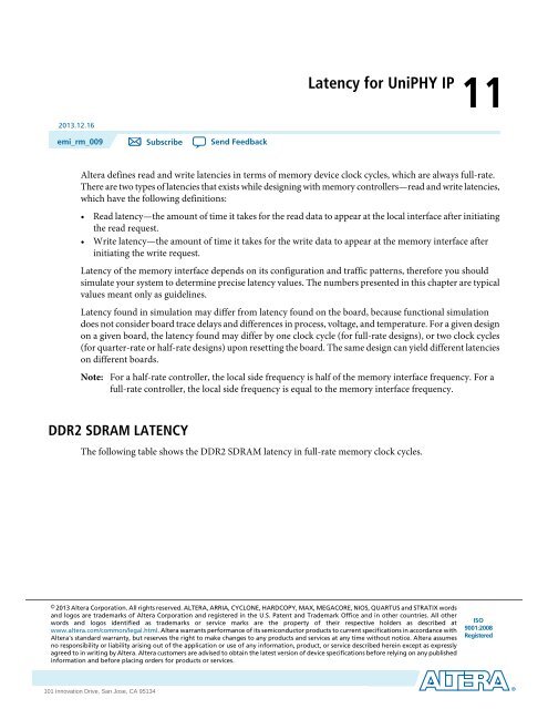 Latency for UniPHY IP, External Memory Interface Handbook