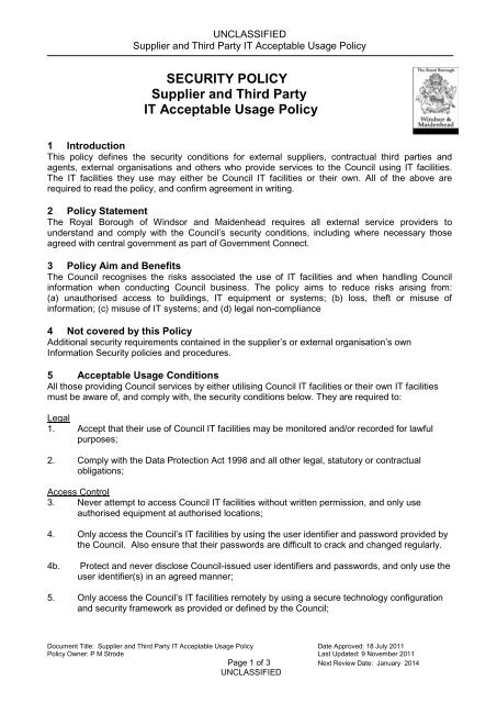 SECURITY POLICY Supplier and Third Party IT Acceptable Usage ...