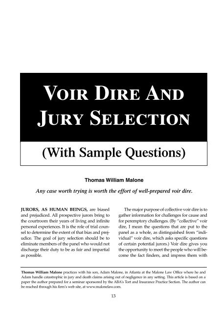 Voir Dire And Jury Selection Voir Dire And Jury Selection