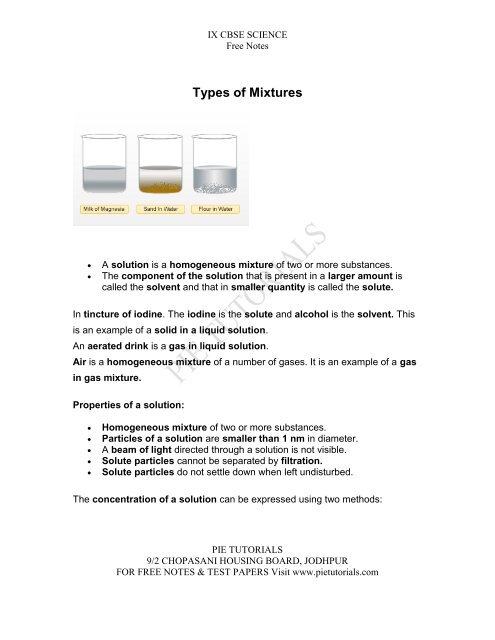 Mixtures In Science Notes